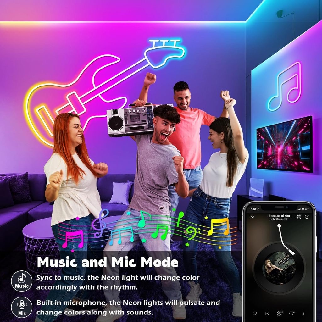 Smart RGB Neon USB 5M Smart Bluetooth Music Synchronous Bar light RGB ...