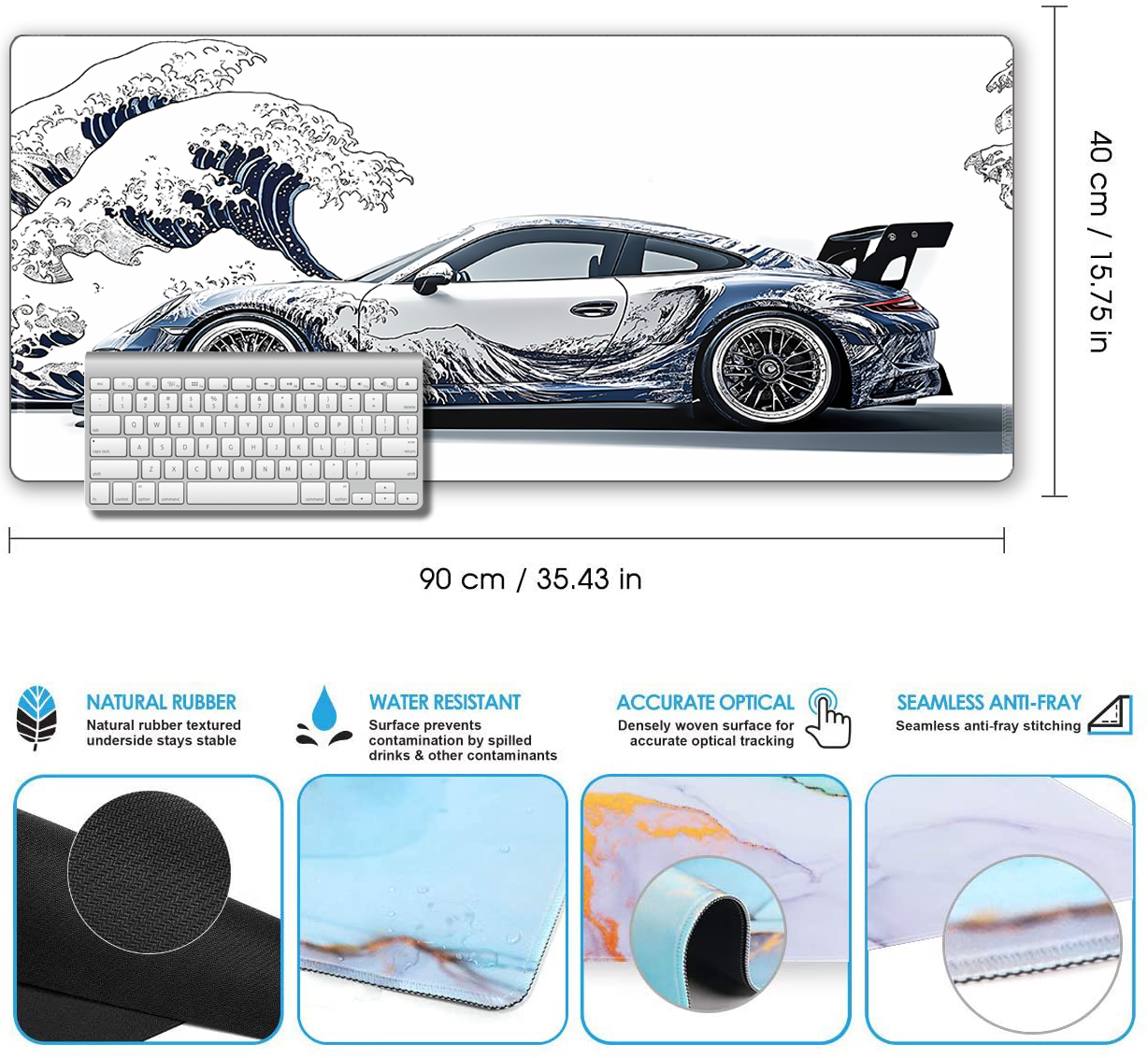 The Wave Racing Car Desk Mat, Ocean Wave Car Mouse Pad night view ...