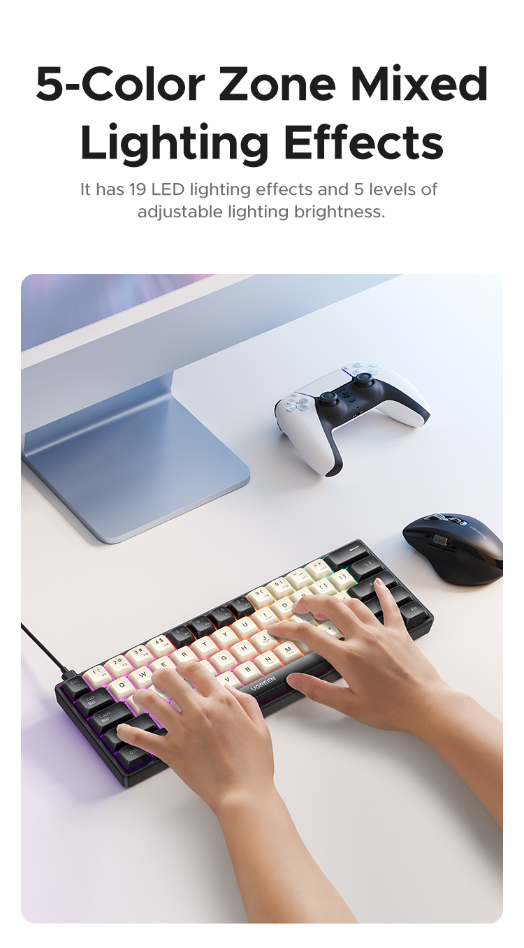 UGREEN Mini Mechanical Wired Keyboard 61 Keys Rechargeable Keyboard for ...