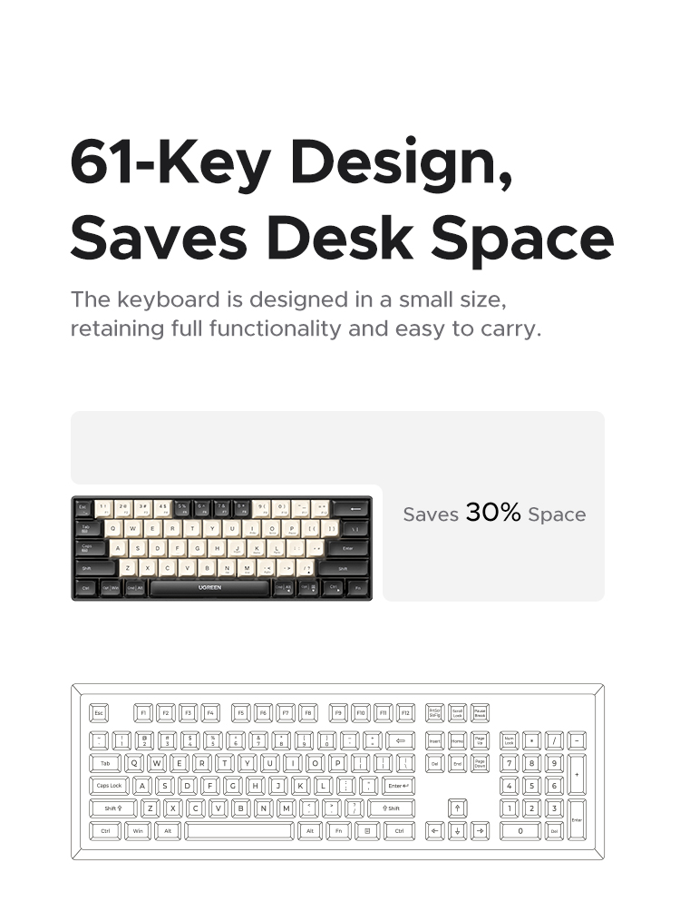 UGREEN Mini Mechanical Wired Keyboard 61 Keys Rechargeable Keyboard for ...