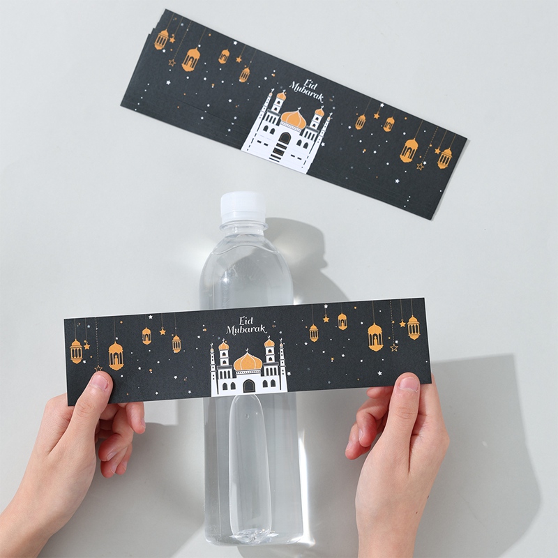 10/24Pcs Black Gold Eid Mubarak Water Bottle Sticker Labels Purple ...
