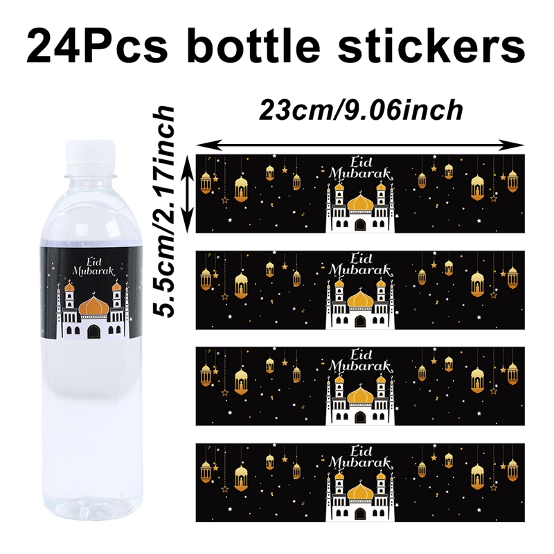 10/24Pcs Black Gold Eid Mubarak Water Bottle Sticker Labels Purple ...