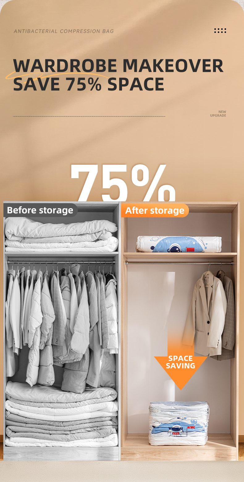 TAILI No Pumping Antibacterial Vacuum Compression Bag Travel Home ...