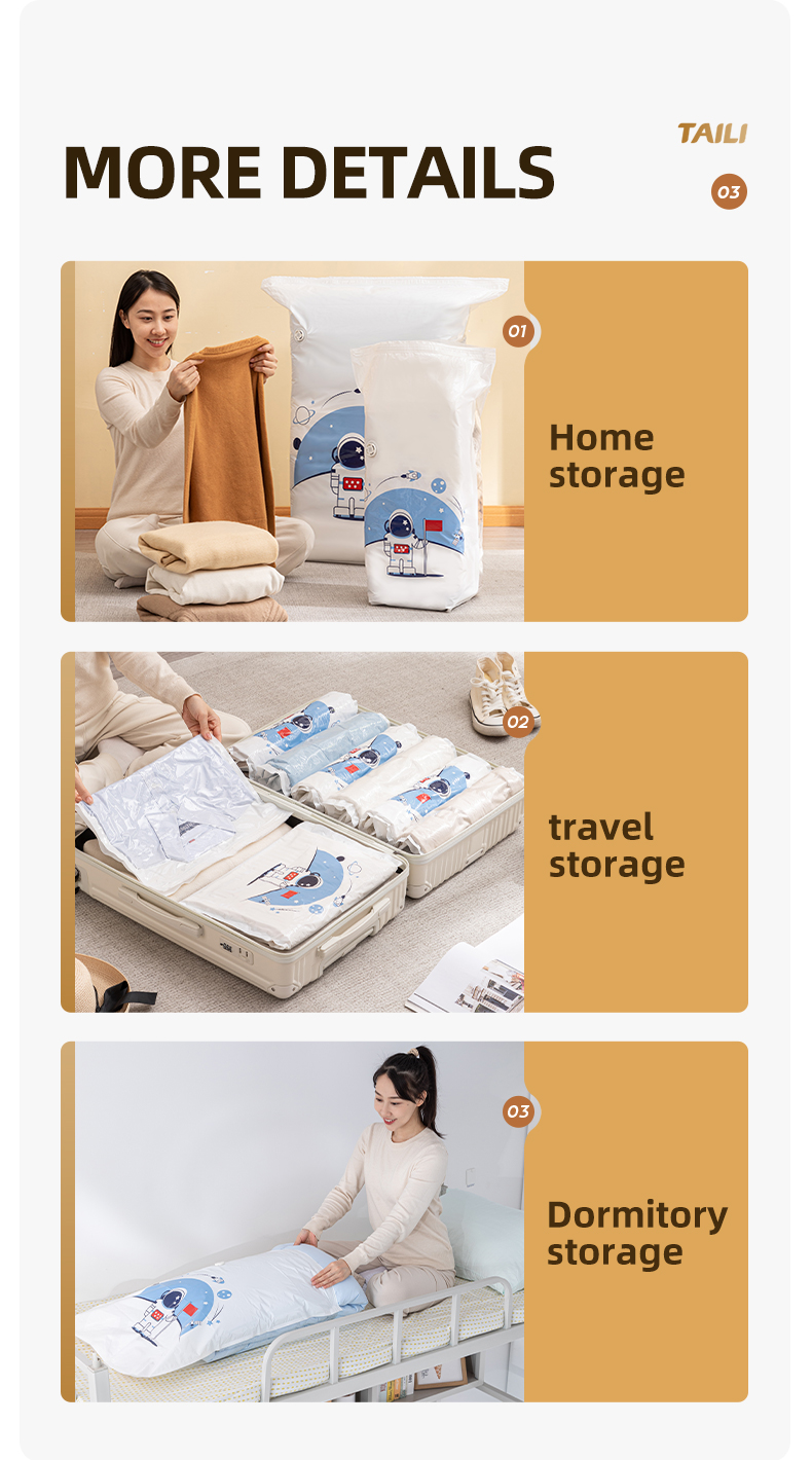 TAILI No Pumping Antibacterial Vacuum Compression Bag Travel Home ...