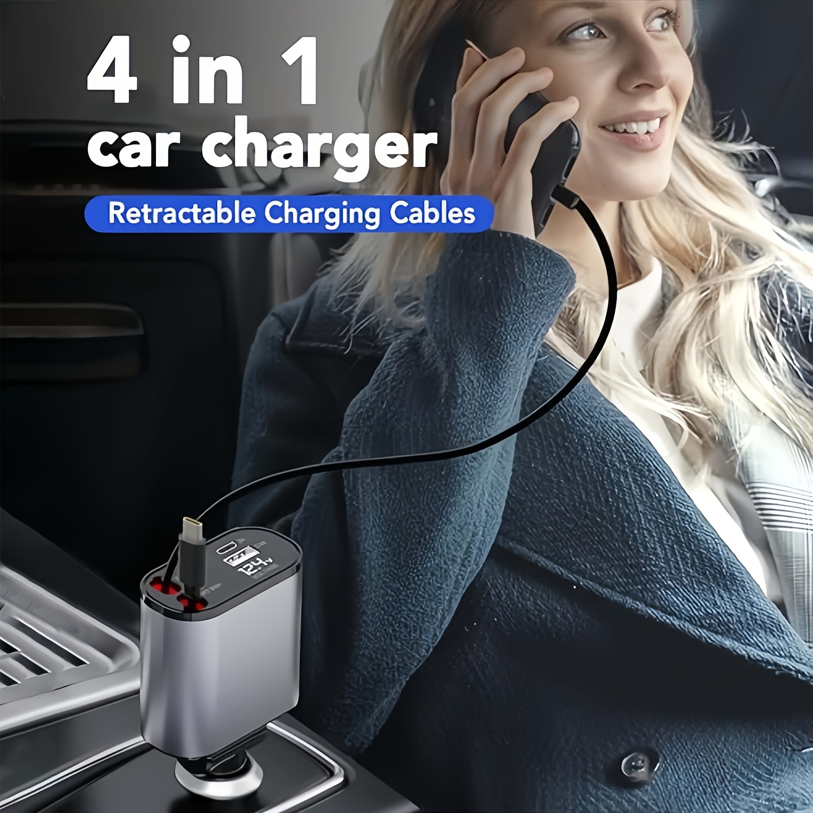 HOTOP Retractable Fast Car Charger 4-In-1 Car Phone Charger Super Fast ...