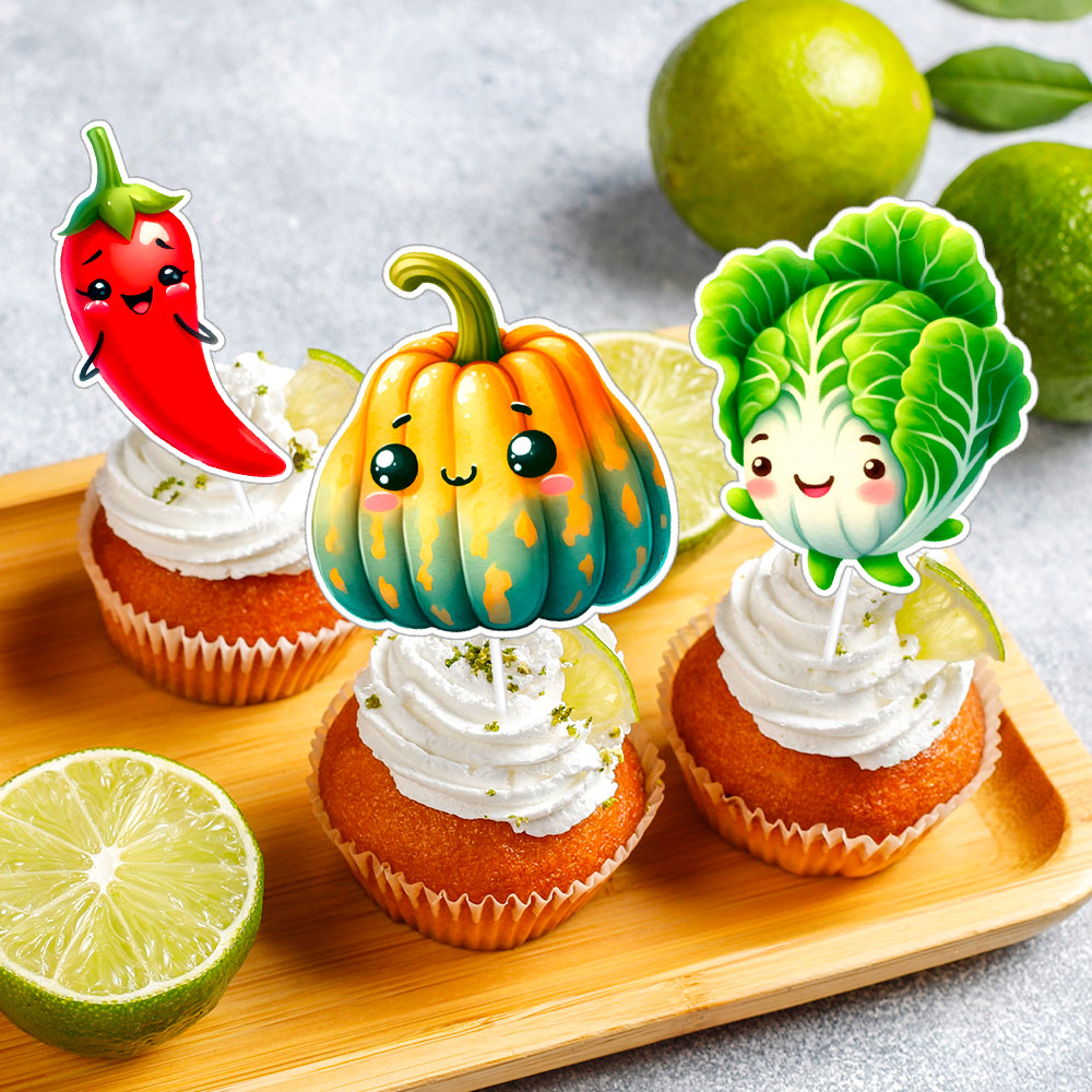 24Pcs, Vegetable Cake Topper, Vegetable Birthday Cupcake Topper ...