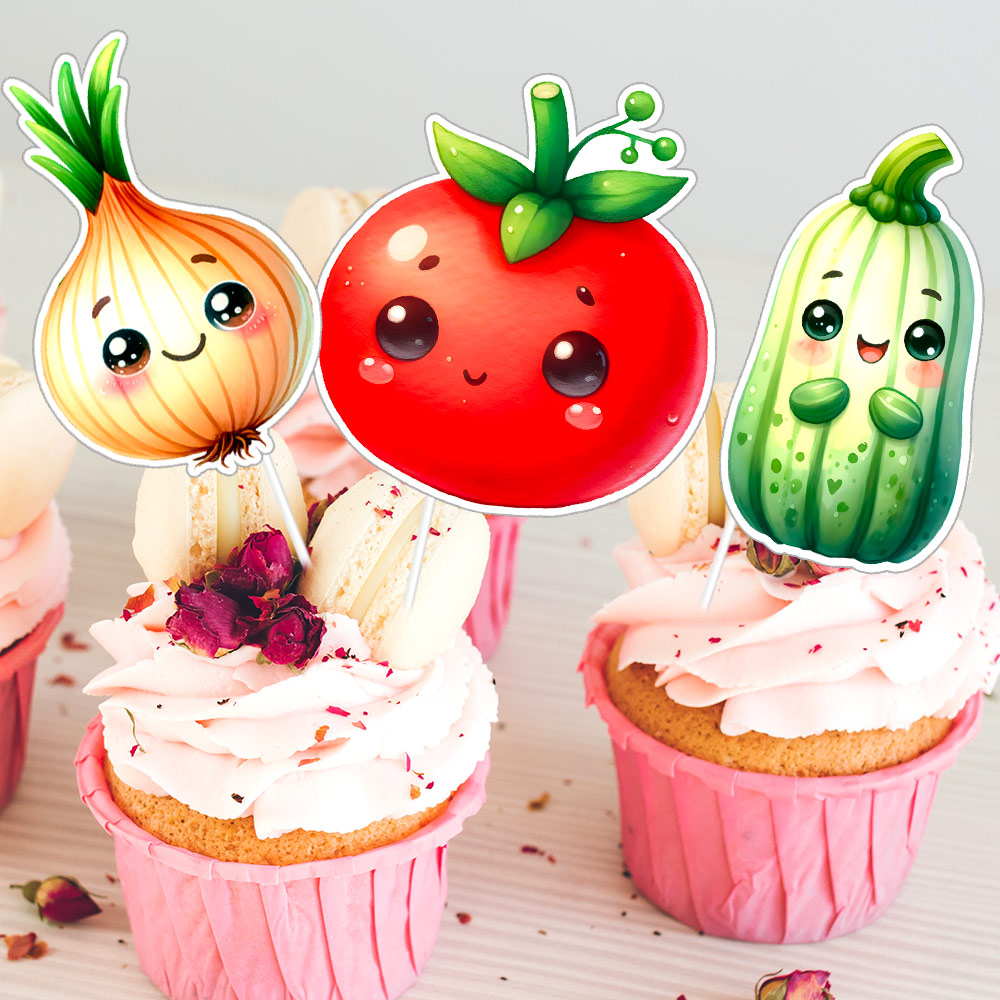 24Pcs, Vegetable Cake Topper, Vegetable Birthday Cupcake Topper ...
