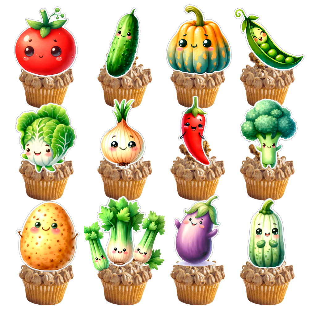 24Pcs, Vegetable Cake Topper, Vegetable Birthday Cupcake Topper ...