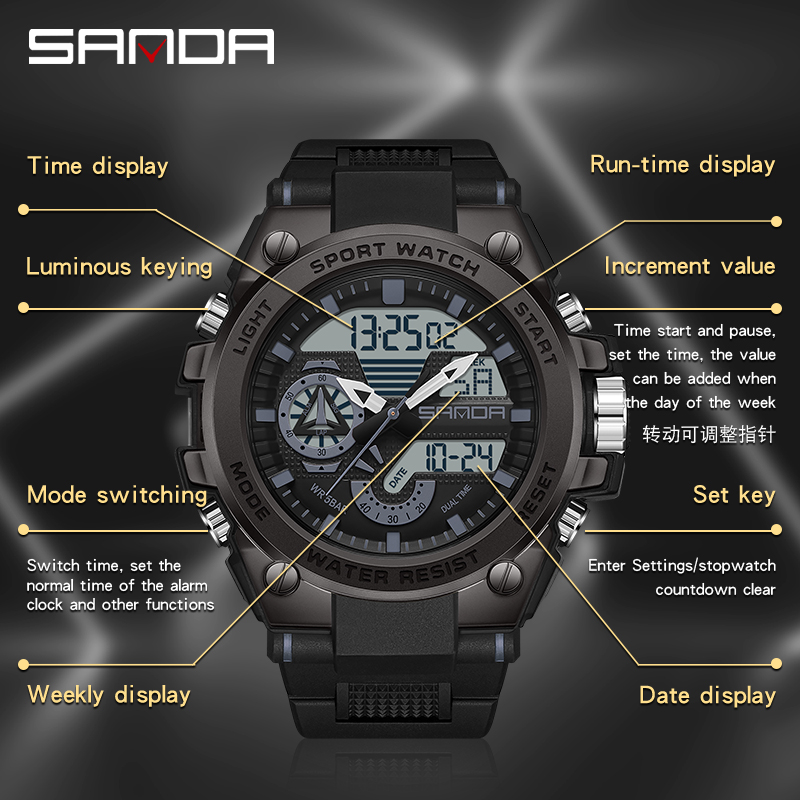 Sanda 3302 Watch Youth Multi functional Waterproof Glow Fashion Korean ...