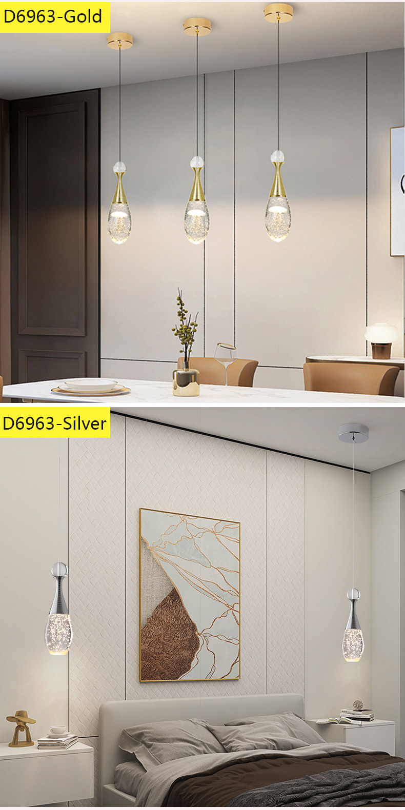 Crystal Pendant Light over Dining Room Table LED Ceiling Hanging Lights ...