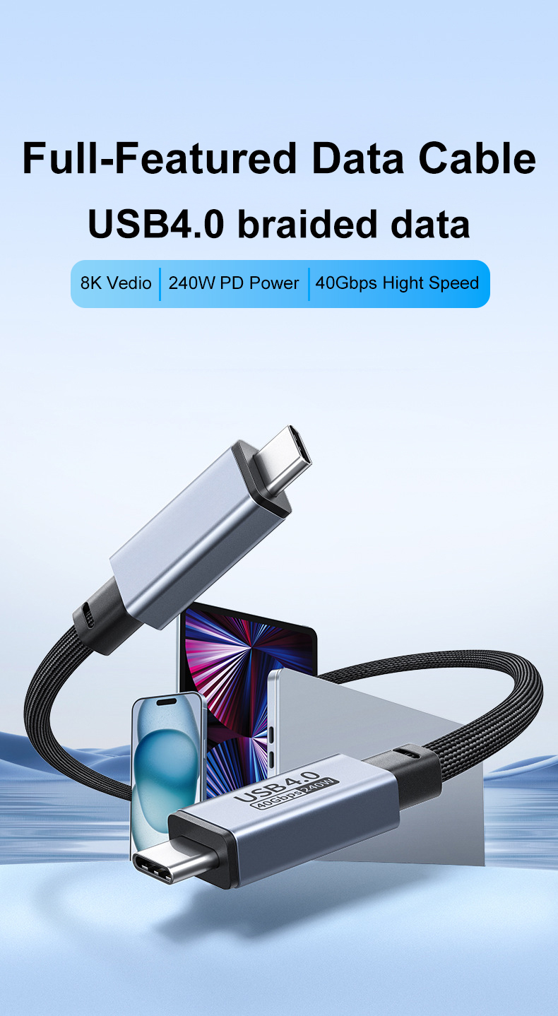 USB 4.0 Cable for Thunderbolt 4 Cable 40Gbps Data Sync 240W Fast Charging 8K/5K@60Hz Netbraid ...