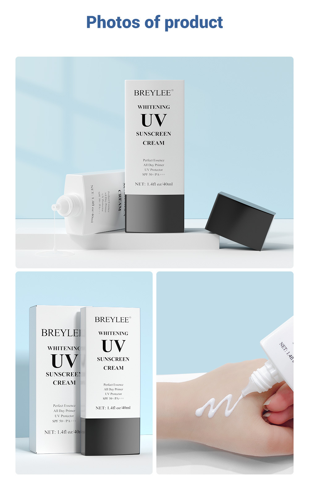 BREYLEE Whitening UV Sunscreen Cream Brightening Skin Invisible Shield ...