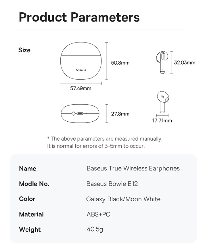 Baseus Bowie E12 TWS Earphones Dual Channel Low Latency Gaming Large ...