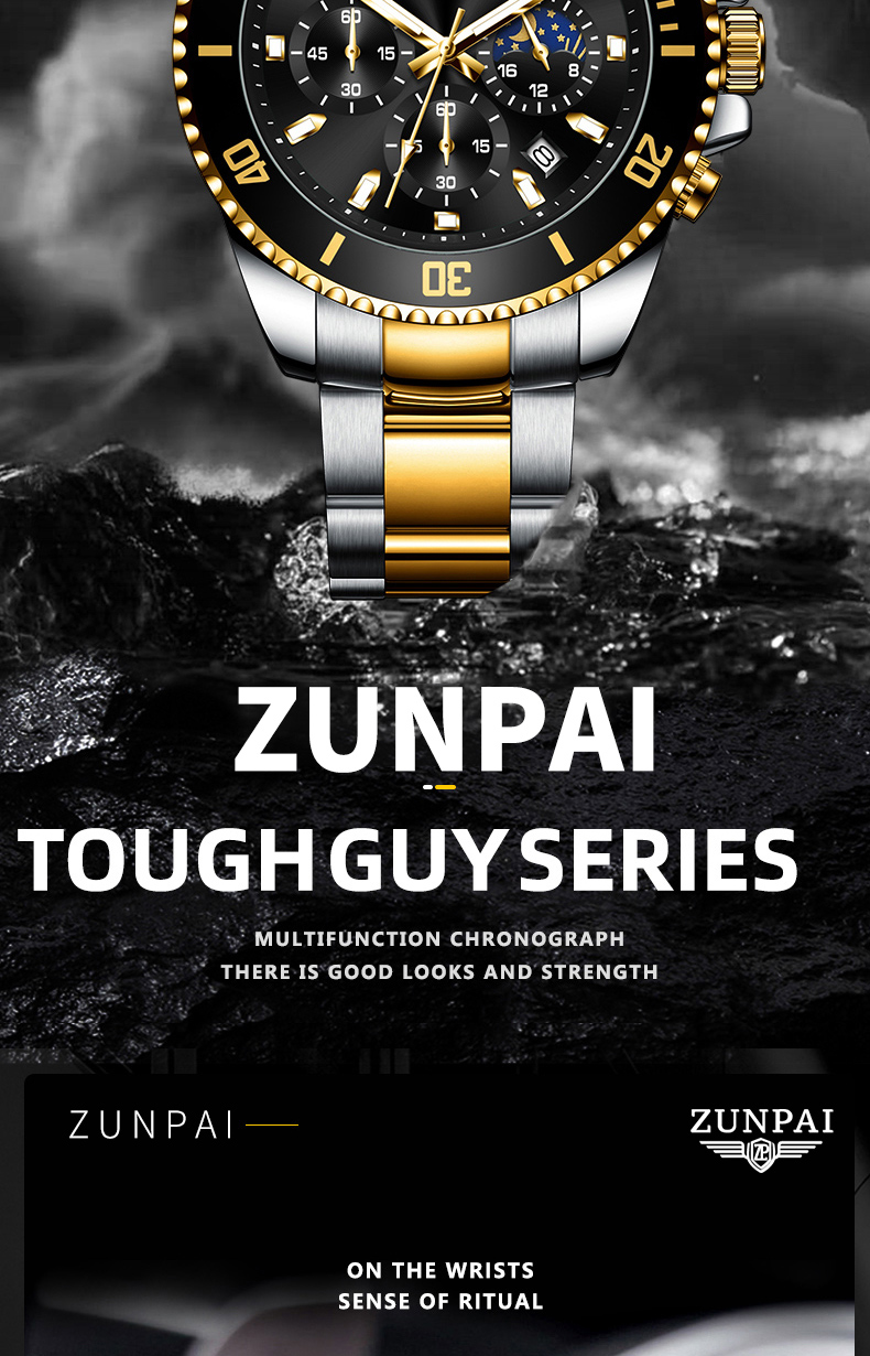 ZUNPAI Men's Watch Original Multifunction Real Chronograph Business ...