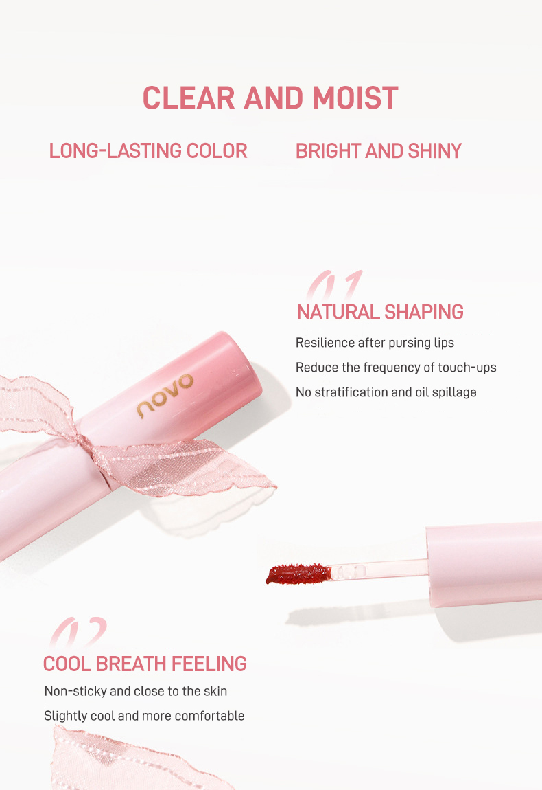 NOVO 6125 Water Bright Color Ribbon Lip Gloss Natural Moisturizing Lip ...