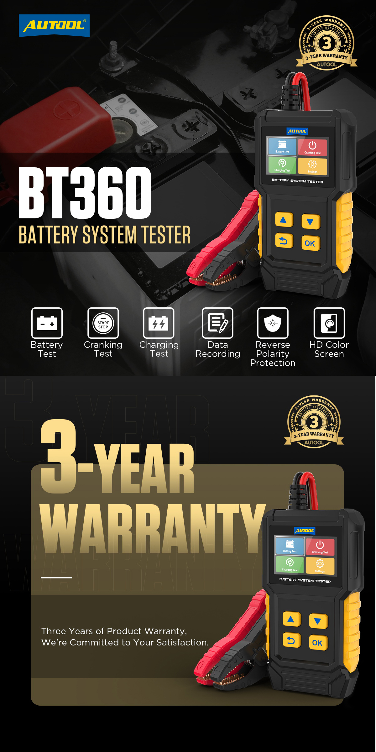 AUTOOL BT360 12V Car Battery Tester, Battery Analyzer Autumotive ...