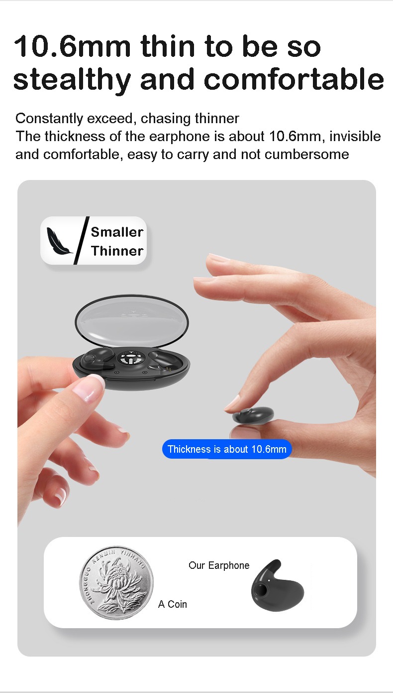 5.3 Hidden In Ear IPX5 Waterproof TWS Sleep Earbuds Mini Ultra Thin ...