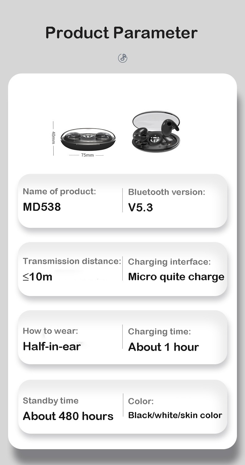 5.3 Hidden In Ear IPX5 Waterproof TWS Sleep Earbuds Mini Ultra Thin ...