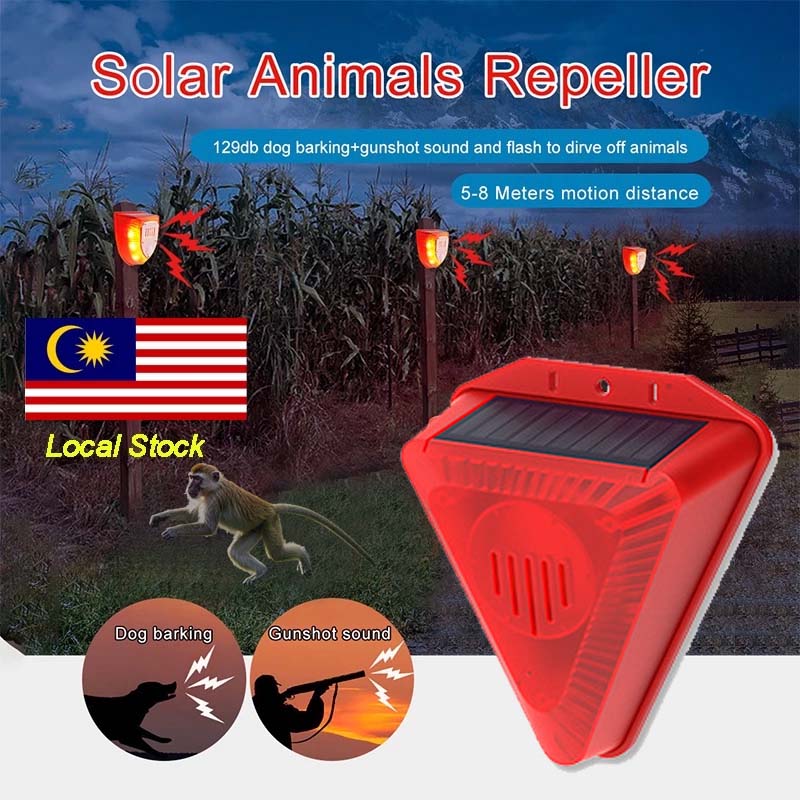 【129dB Dog barking+gunshot】Solar Alarm Sensor Monkey Repellent Alarm ...