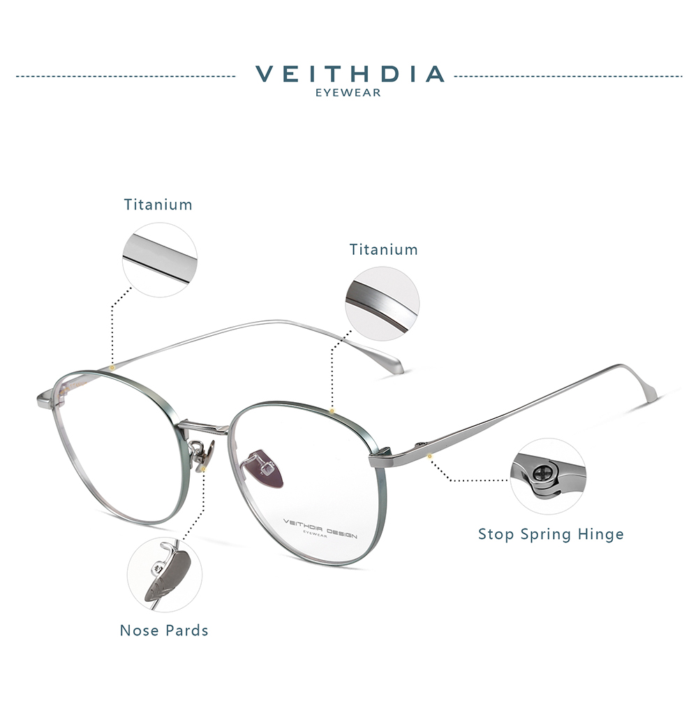 VEITHDIA Titanium Eyeglass Frame for Men and Women Retro Round ...