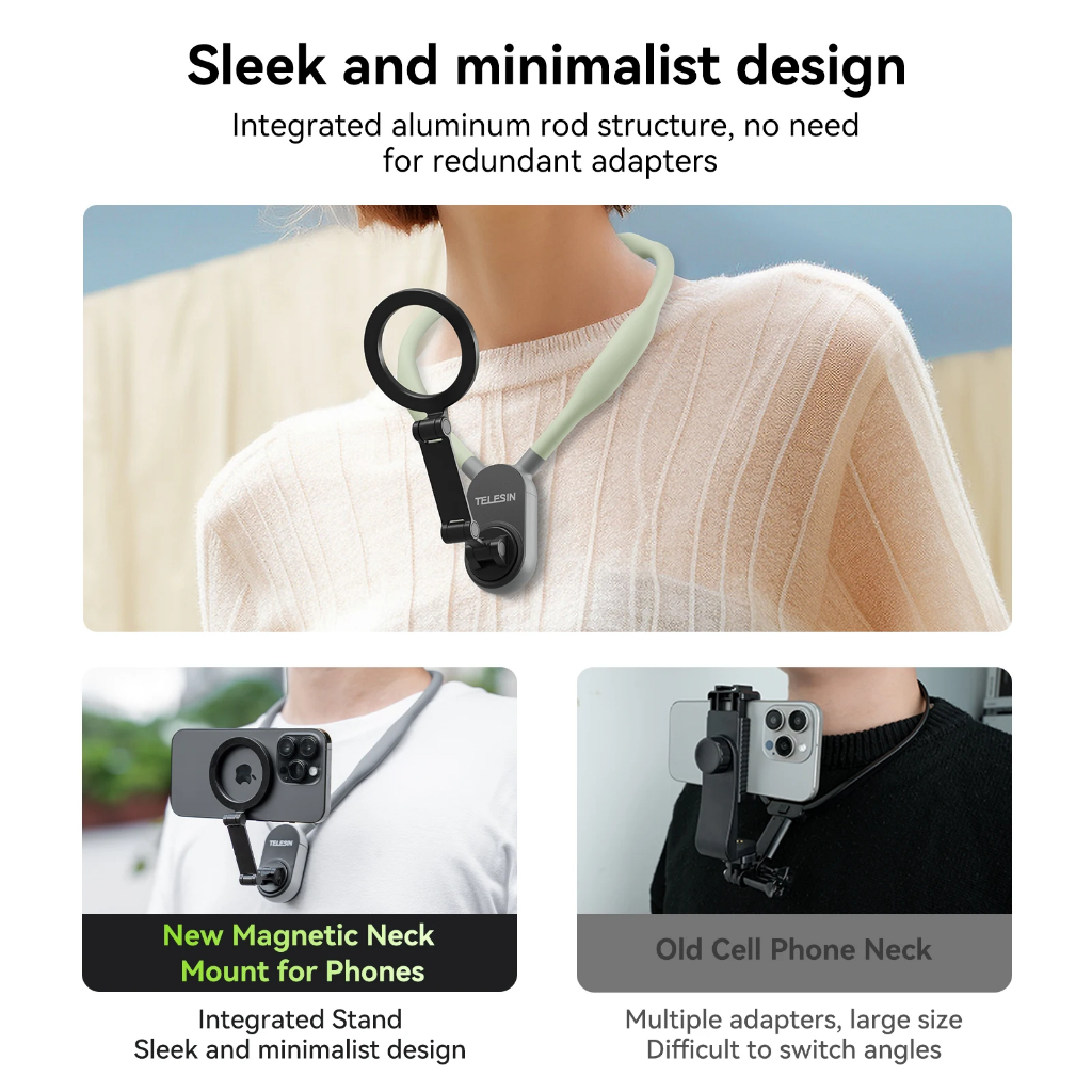 TELESIN Silicone Magnetic Neck Mount Quick Release Hold for Iphone 15 ...