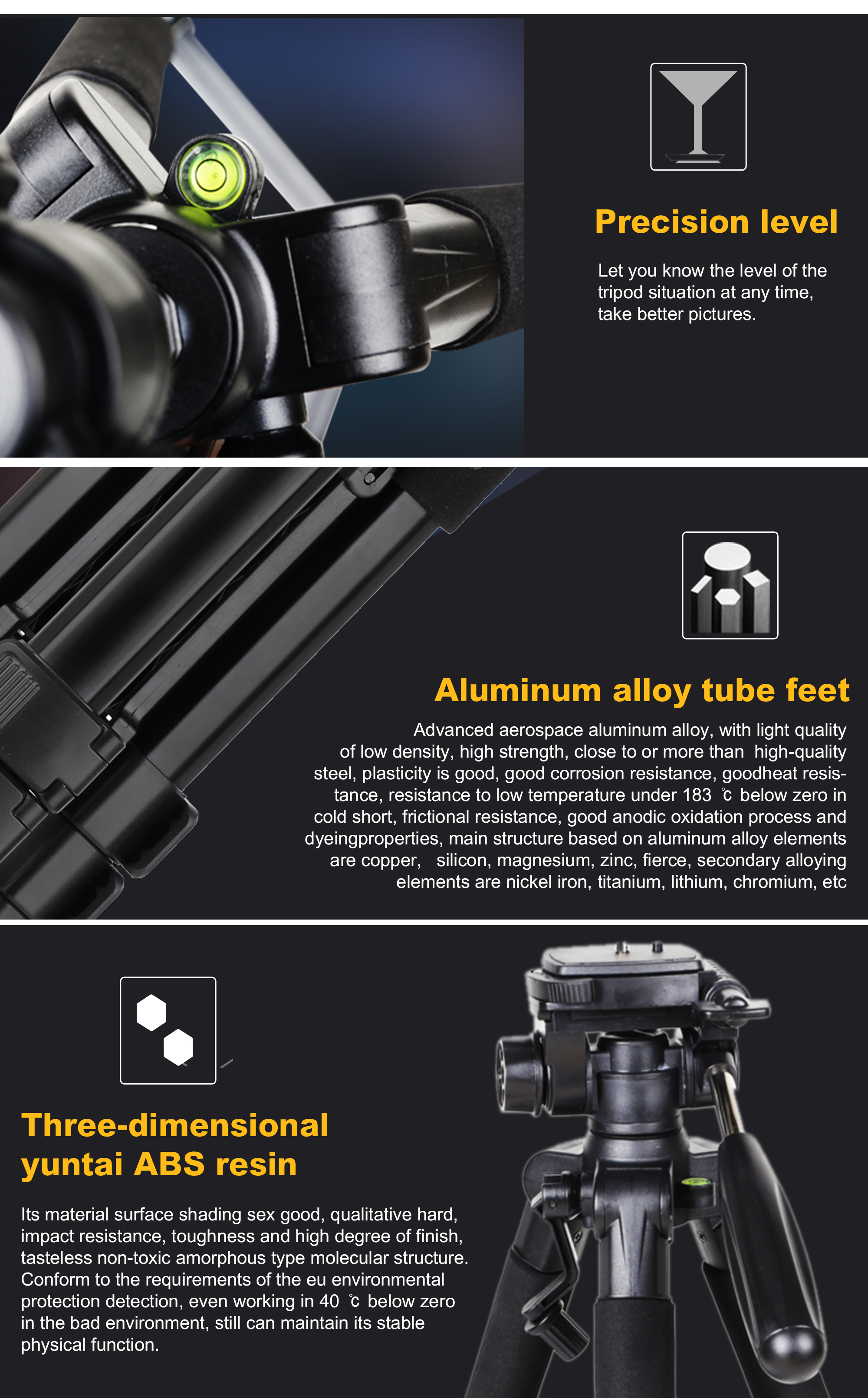 Zomei Q188 Camera tripod Aluminum Alloy Tripod with 3-Way Pan Tilt Head ...