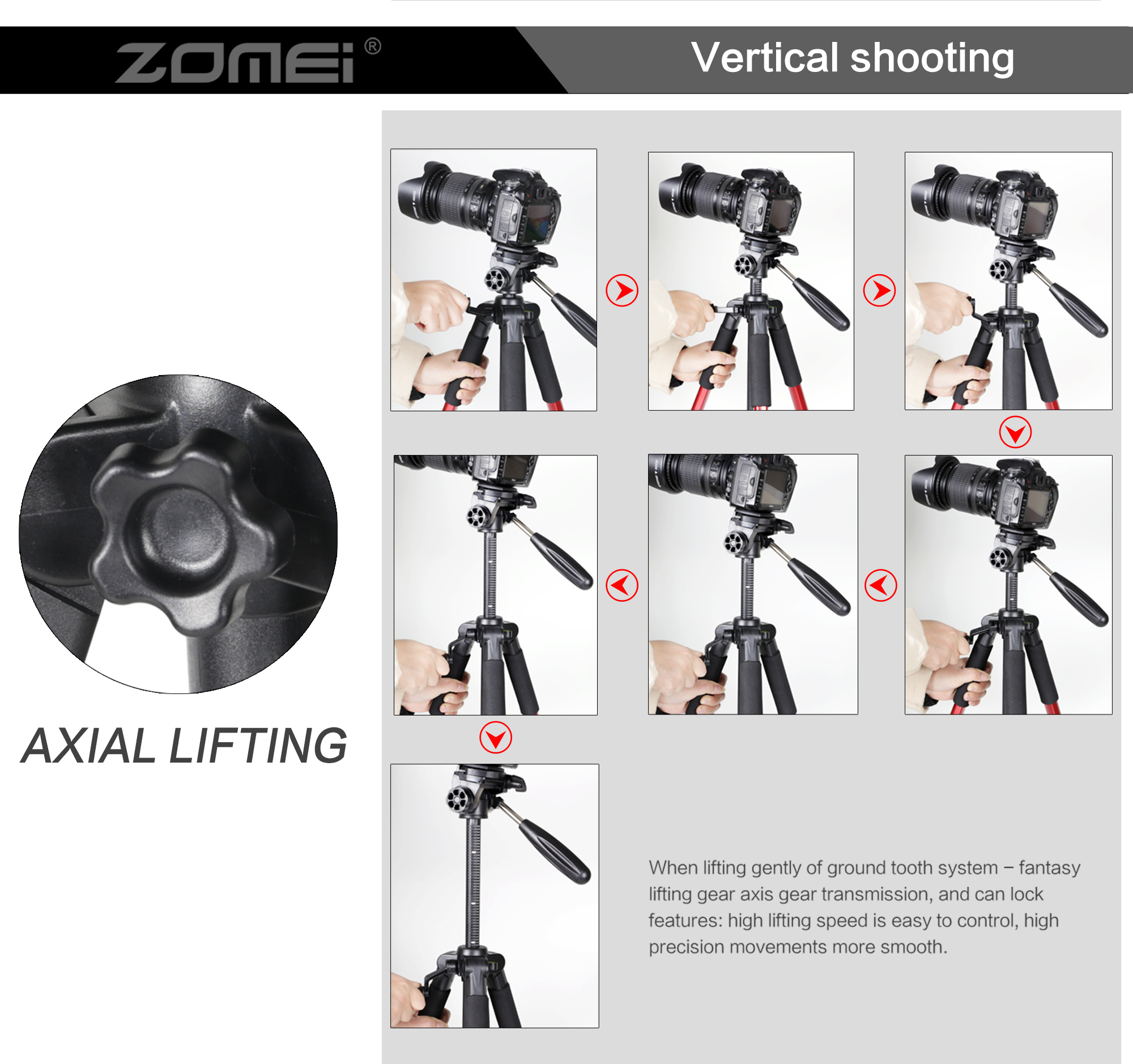 Zomei Q188 190cm Camera tripod Aluminum Alloy Tripod with 3-Way Pan ...