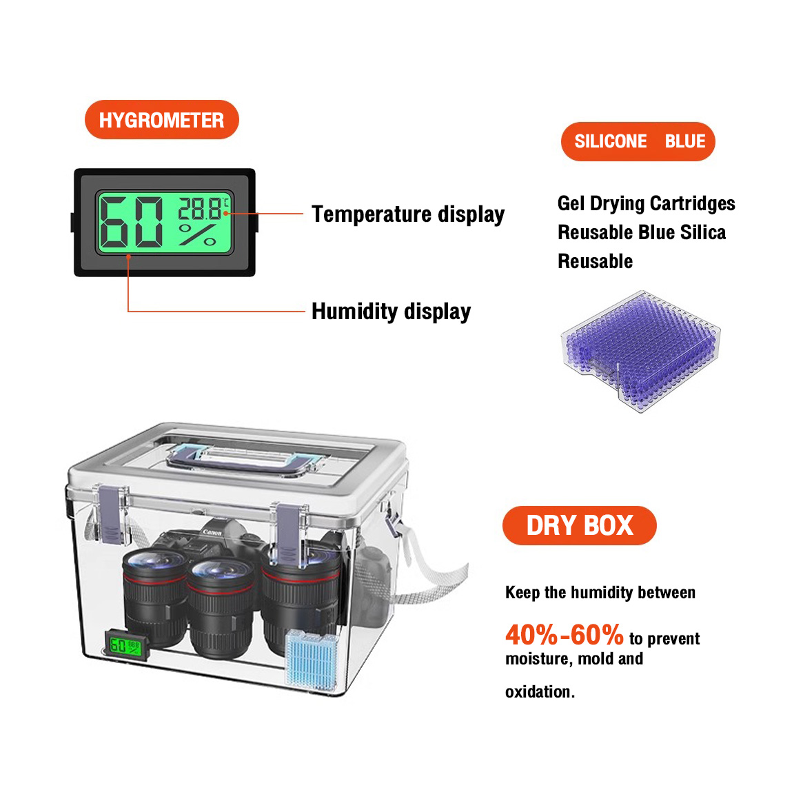 camera dry box storage box camera drybox Digital hygrometer Silica Gel ...