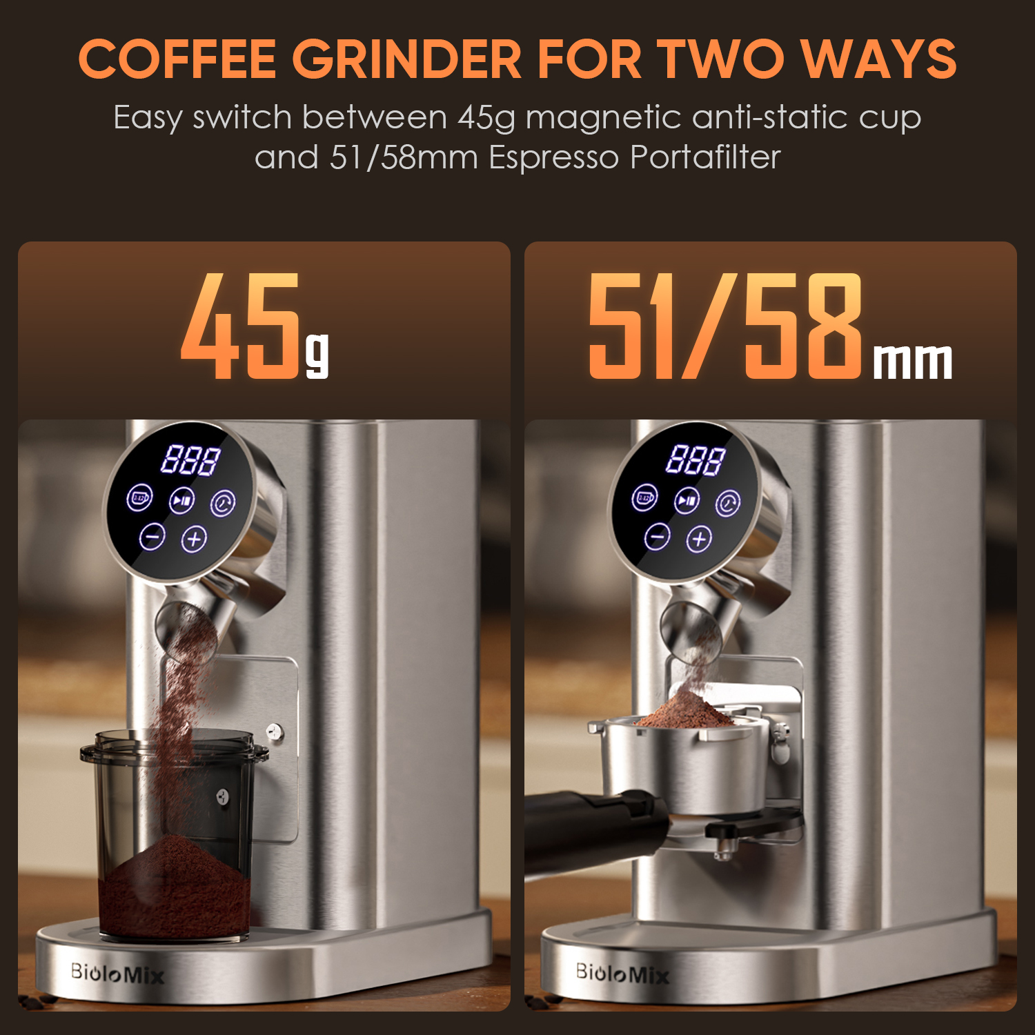 Biolomix Electric Conical Burr Coffee Grinder For 51/58MM Portafilter ...