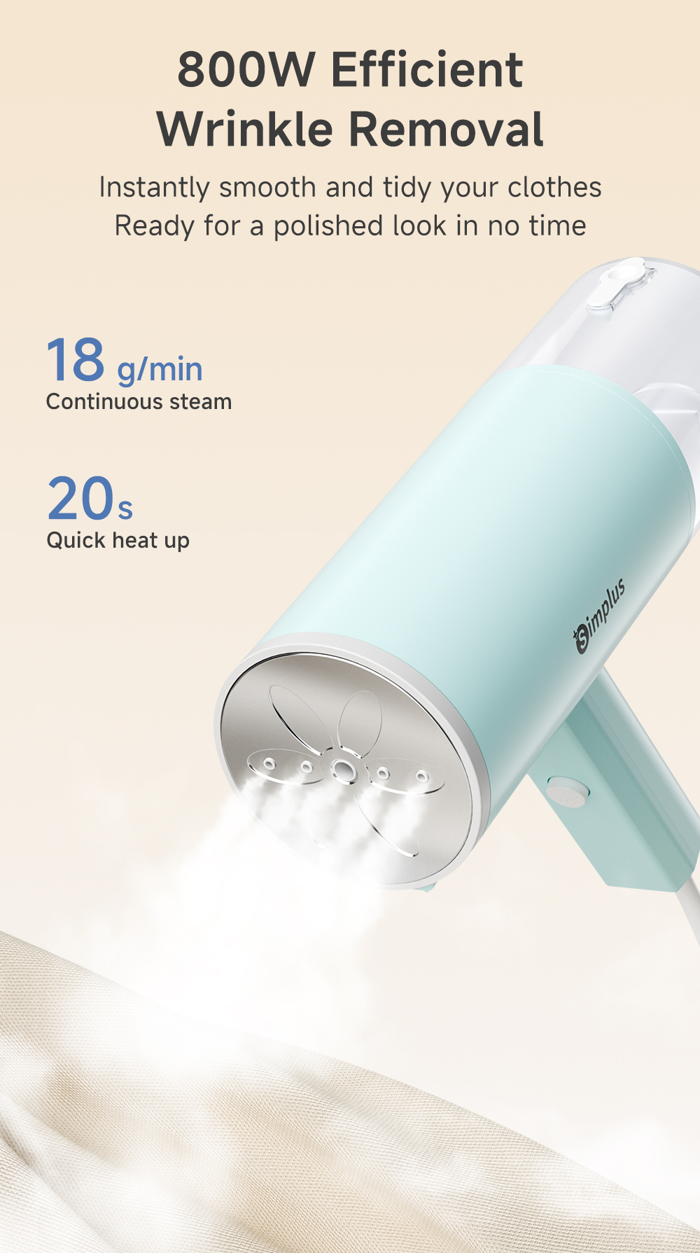 Simplus 800W Garment Steamer Iron Portable Steam Iron Foldable Steam ...