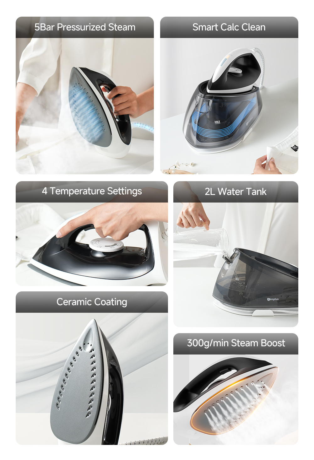Simplus Steam Iron Intelligent Pressurized Steam Generator 2000W High ...