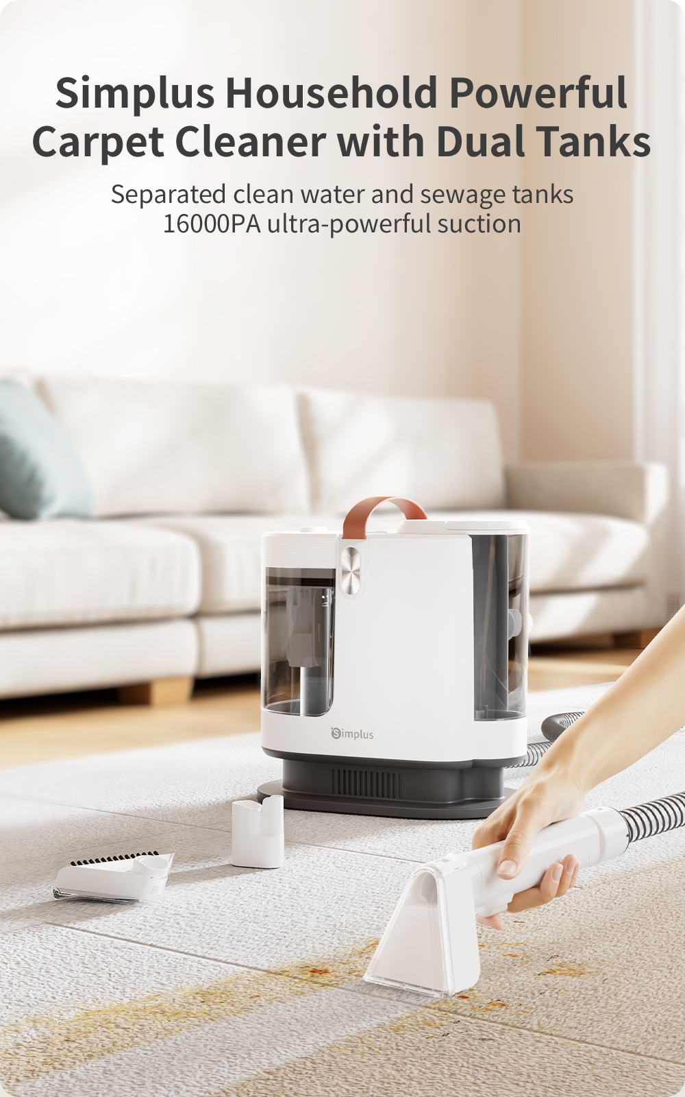 Simplus Pink Spot & Fabric Cleaner | 16,000Pa Suction | 60℃ Hot Water ...