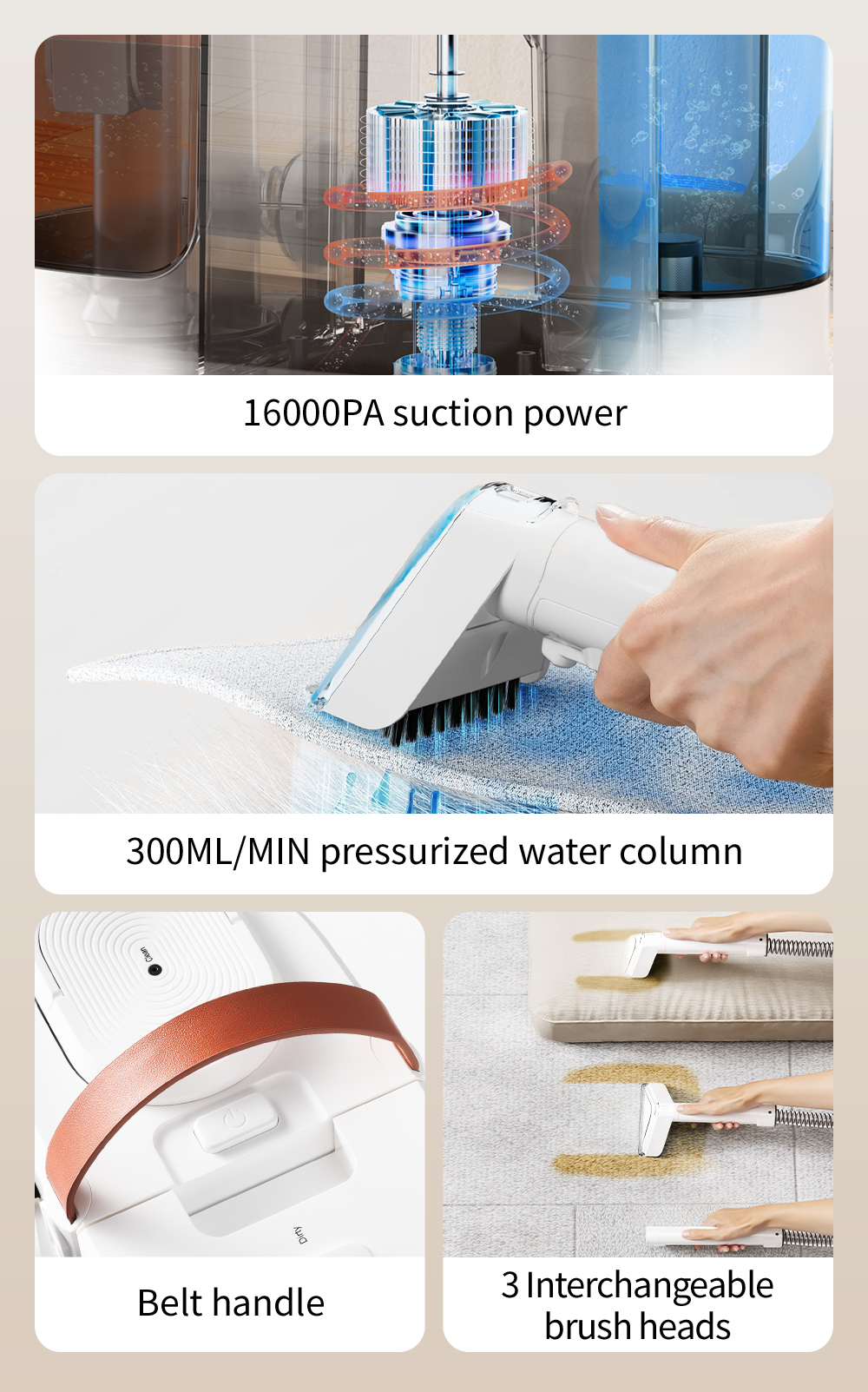 Simplus Pink Spot & Fabric Cleaner | 16,000Pa Suction | 60℃ Hot Water ...