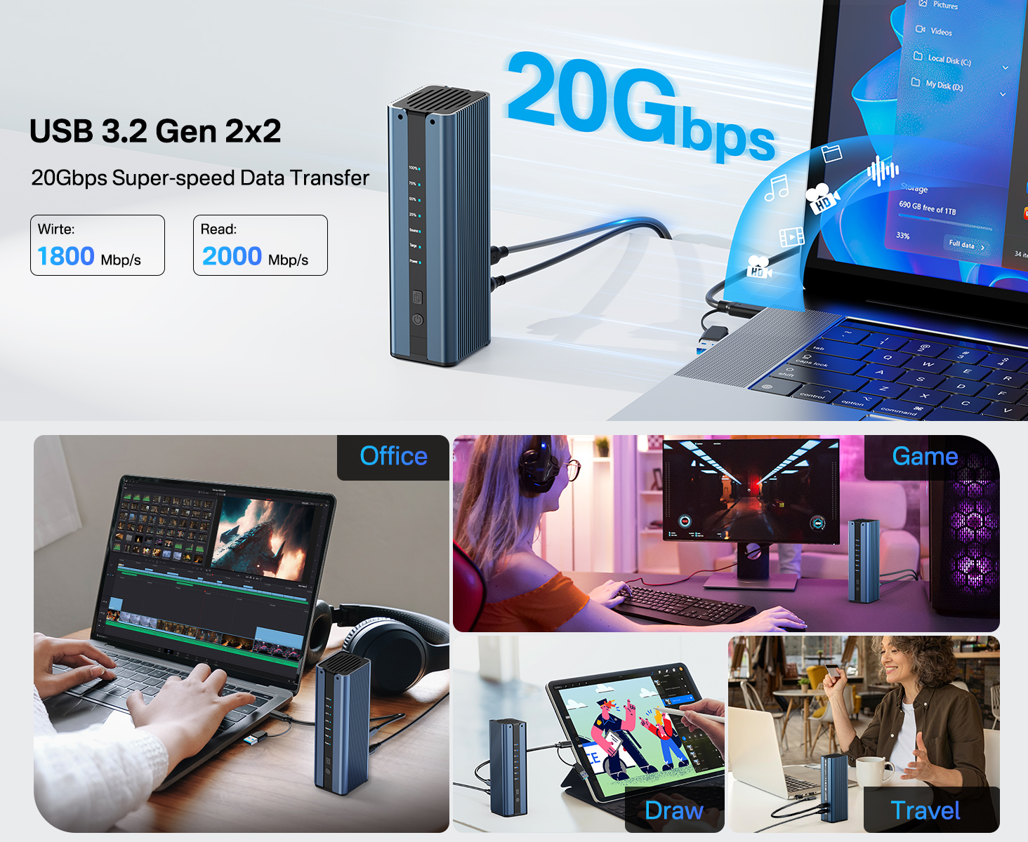 ACASIS 20Gpbs Copycat Dual-Slot Offline Clone Built-In Cooling Fan Tool ...