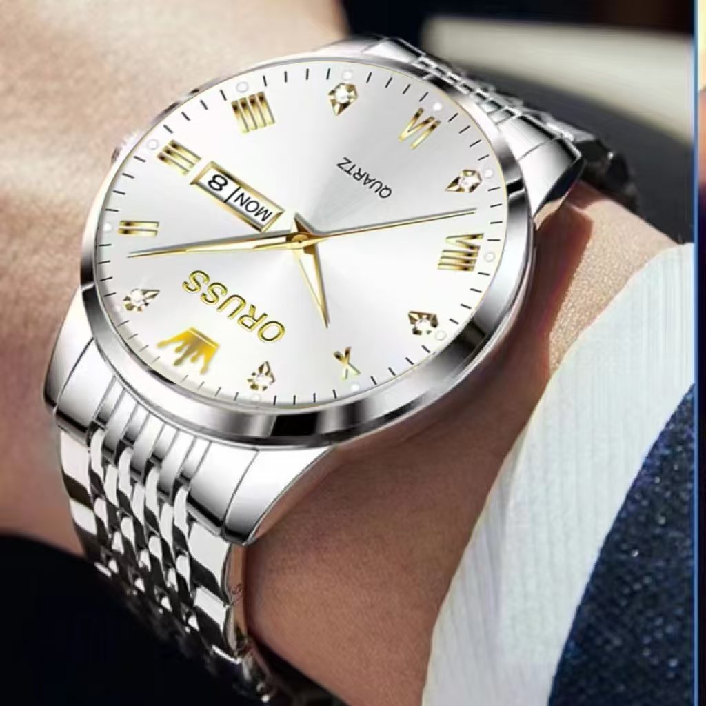 ORUSS Original Men Dual Calendar Luxury Stainless Steel Waterproof ...