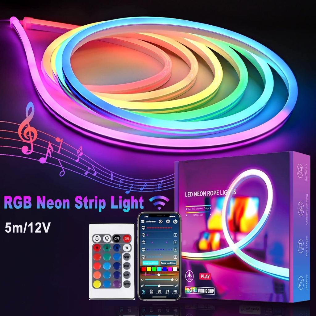 Bluetooth Smart APP Neon LED Strip Lights Silicone Neon Rope Light with ...
