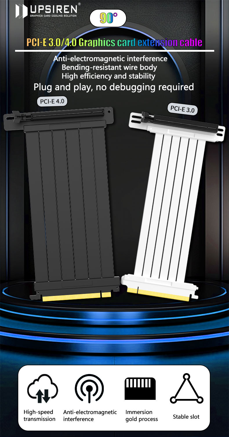 Upsiren 90° PCI-E 30/4.0 Graphics card extension cable,Cable length 200mm/anti-electromagnetic ...