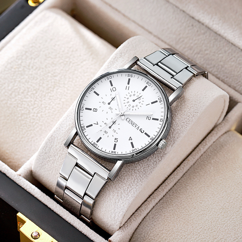 Men's Luxury Quartz Watch & Bracelet Set, Stainless Steel Casual Gift ...