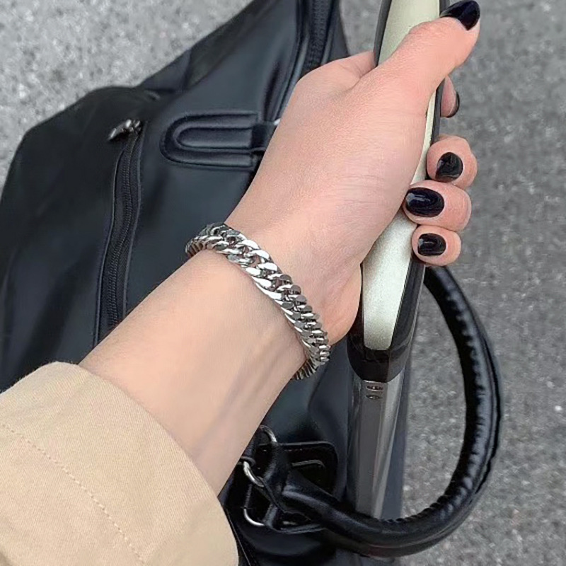 Men Women Titanium Steel Pure Chain Bracelet Korean Style Simple ...