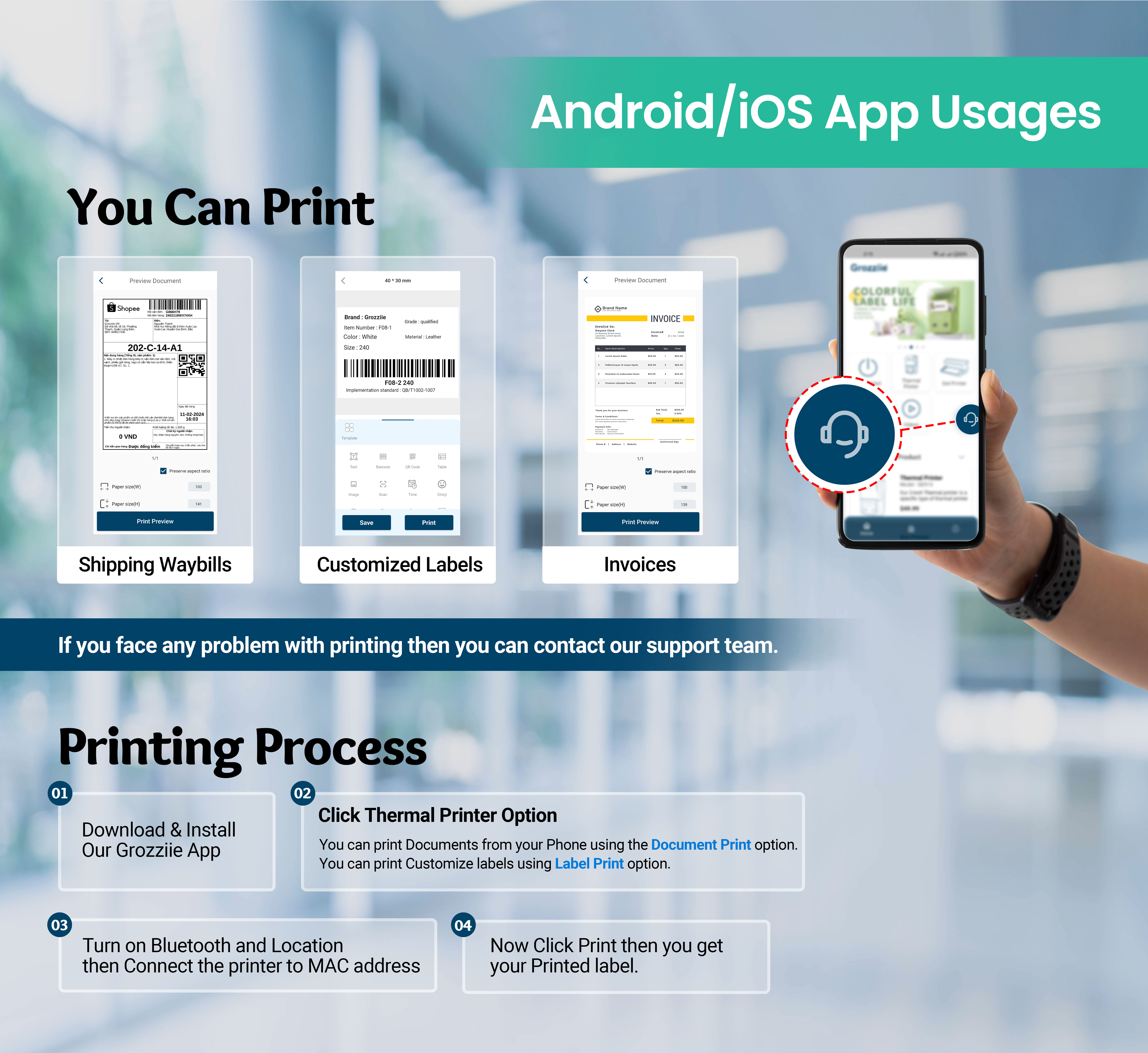 A6 A7 Thermal Printer Waybill Barcode Shipping USB Bluetooth Android ...