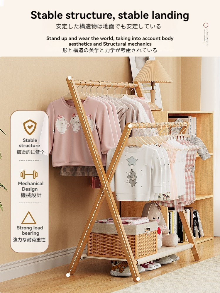 Folding Coat Rack Solid Wood Coat Rack Children's Clothes Rack Clothes ...