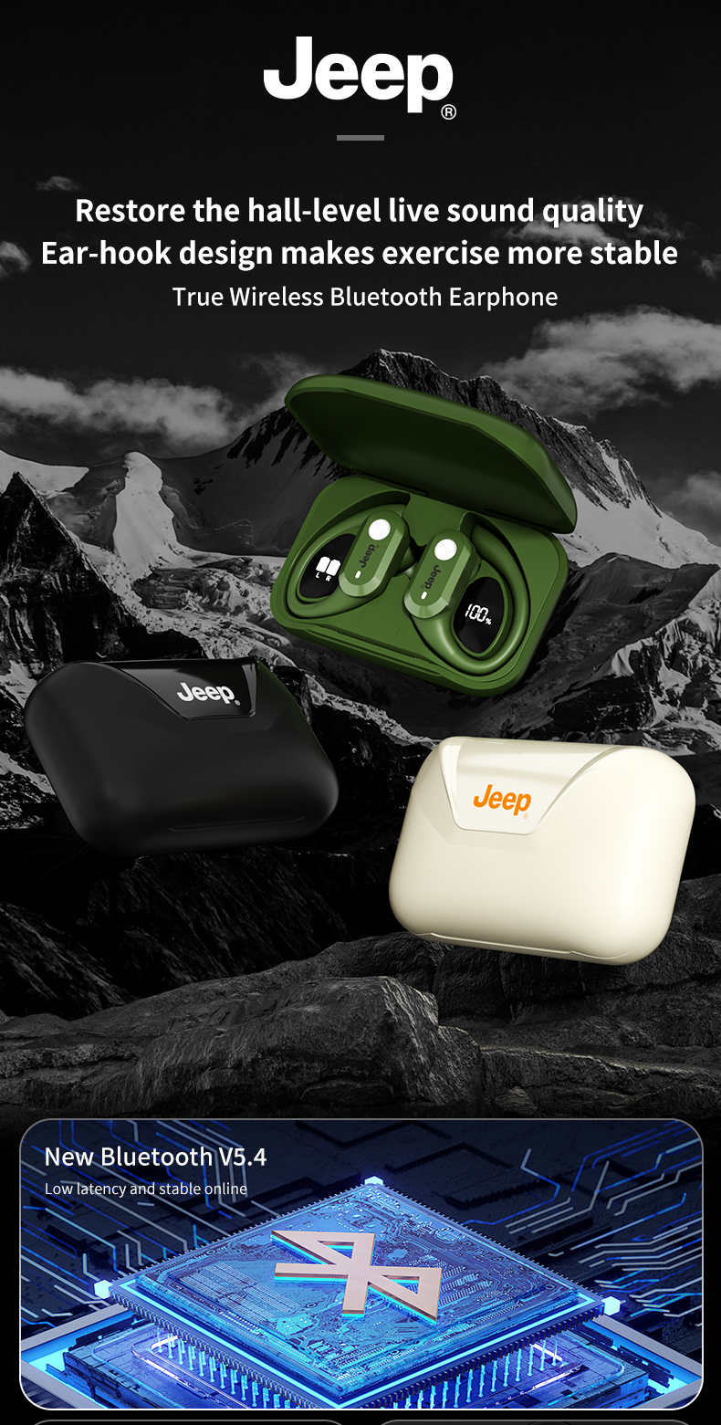 Jeep EW129 Open Ear Earphone Bluetooth 5.4 Earhook Earphones HD Calls ...