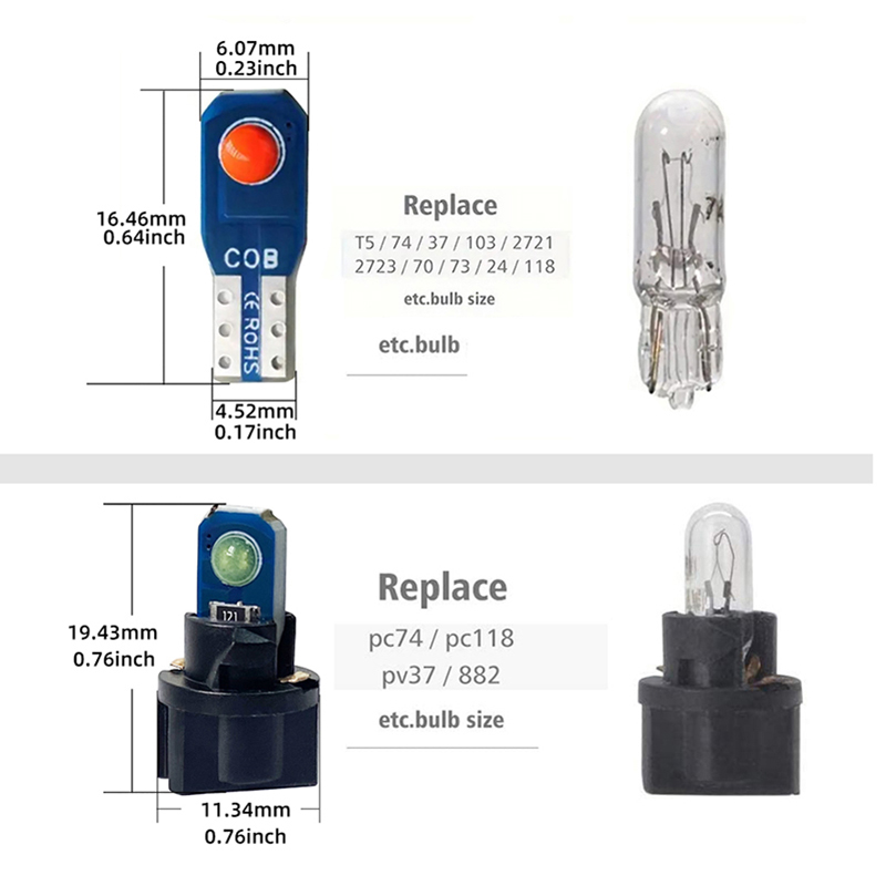 5pcs 10pcs T5 Led Meter Bulb with Twist Sockets 2SMD Wedge Instrument ...