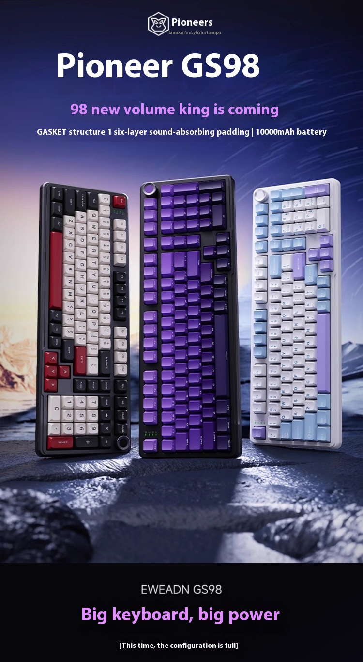 EWEADN GS98 wireless mechanical keyboard 98% hot swappable RGB GASKET ...