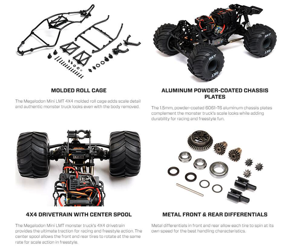 LOSI Mini LMT Megalodon 2S Monster Truck RTR Brushed 1/8 RC Electric ...