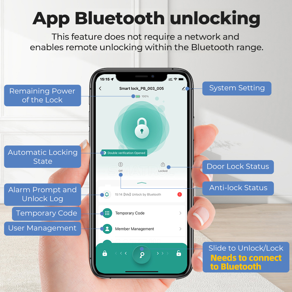 SMATRUL Tuya Smart Bluetooth Lock Fingerprint Recognition IC Card Password Key 5 Unlocking ...