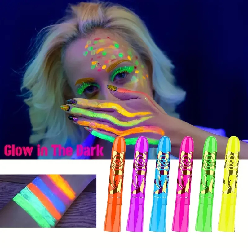 6Pcs UV Neon Face Painting Kit,Glow in the Dark Under UV Lights,Black ...