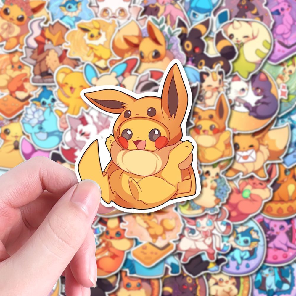 50pcs Cute Pokemon Sticker Pikachu Eevee Meowth Decoration Stickers DIY ...