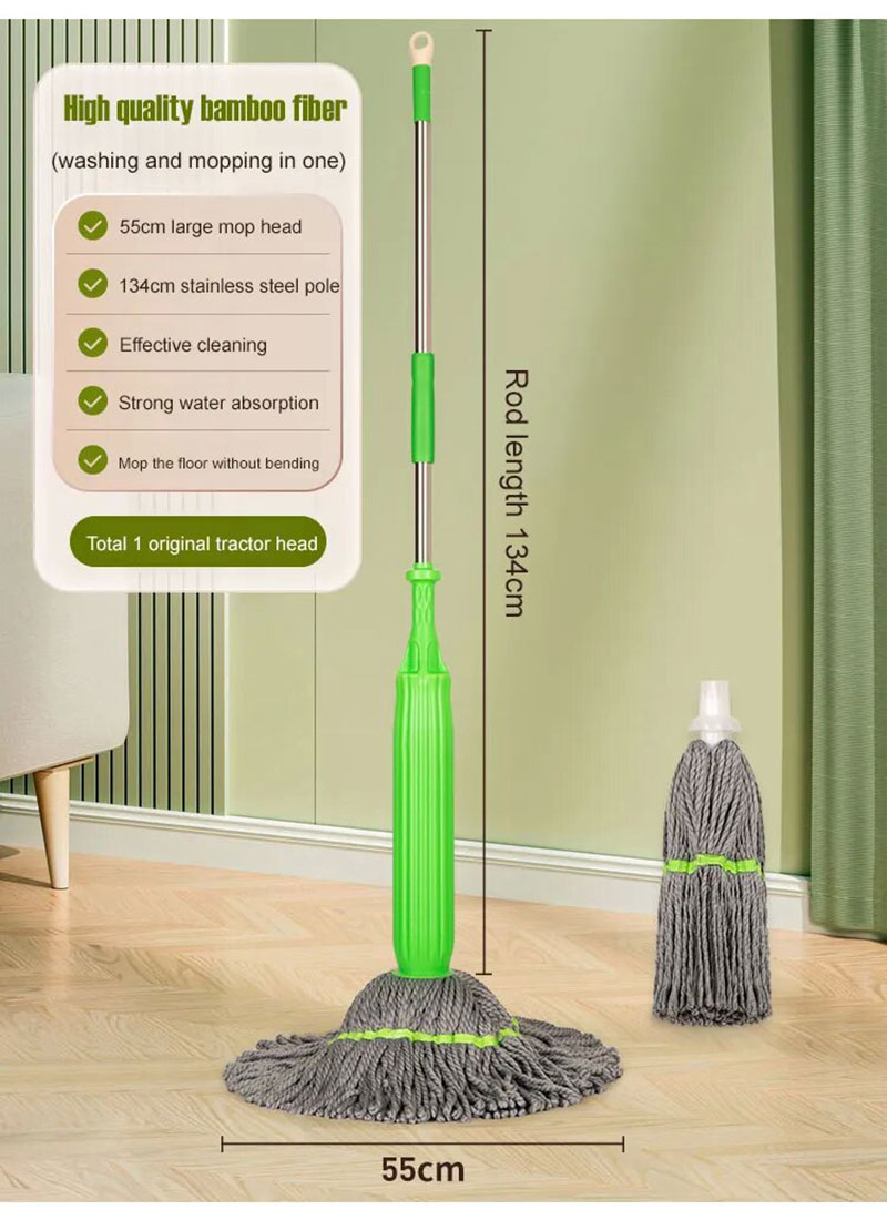 1-Second Dehydration Bamboo Fiber Mop Lantai Self Twisting Rotating Mop ...