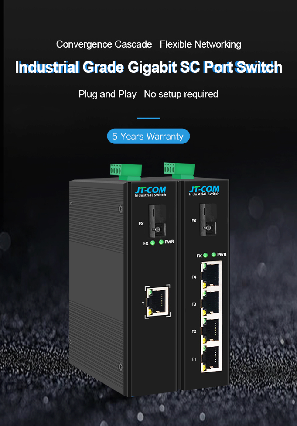 JT-COM Industrial Gigabit Ethernet Switch - 1/2/4/8 RJ45 Ports + SC ...